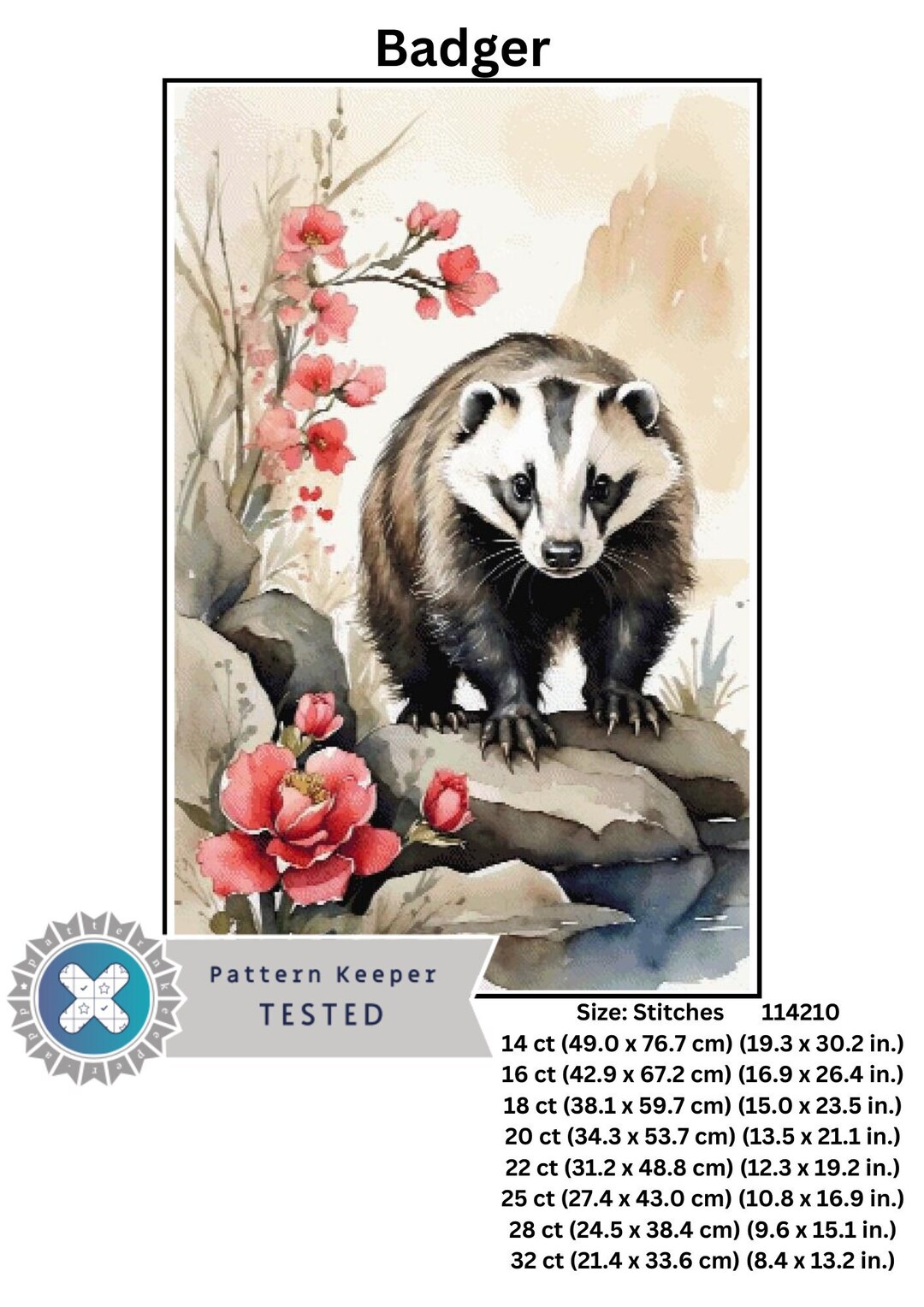 Badger Cross Stitch Pattern. Medium Size. Instant Download, Counted ...