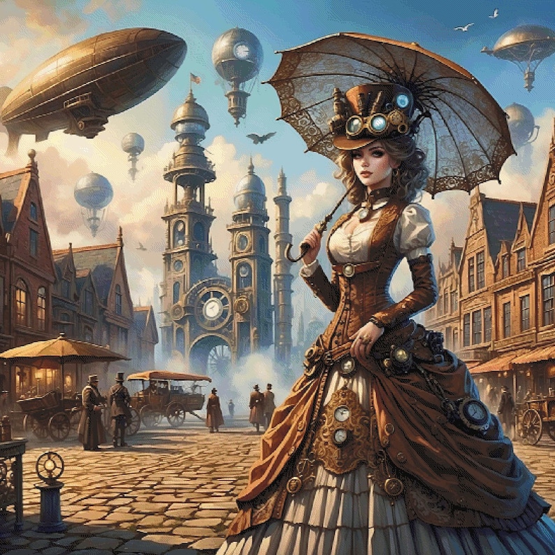 Steampunk Victorian World Cross Stitch Pattern Full Coverage, Instant ...