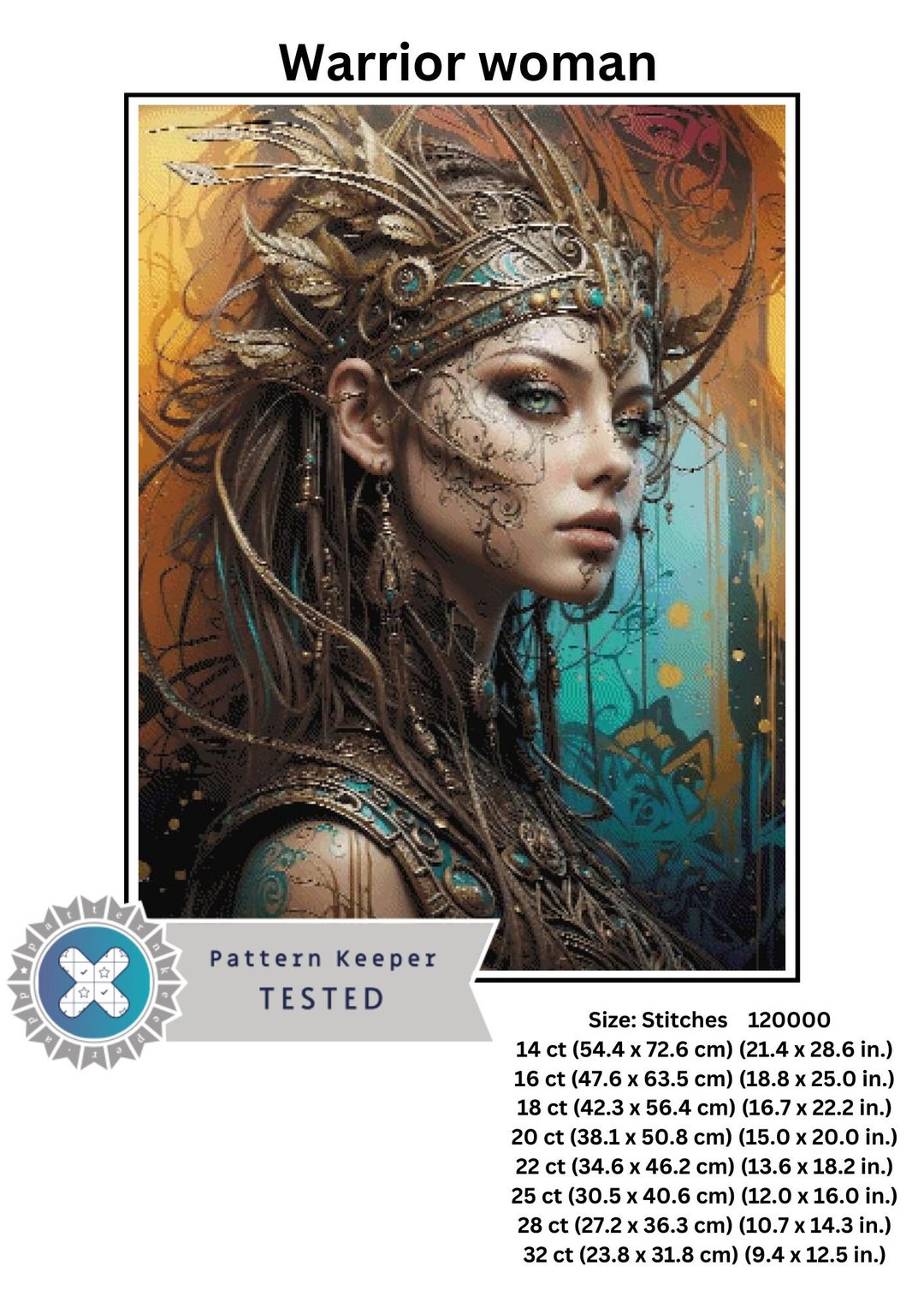 Warrior Woman, Full Coverage Cross Stitch Pattern, Instant Download ...