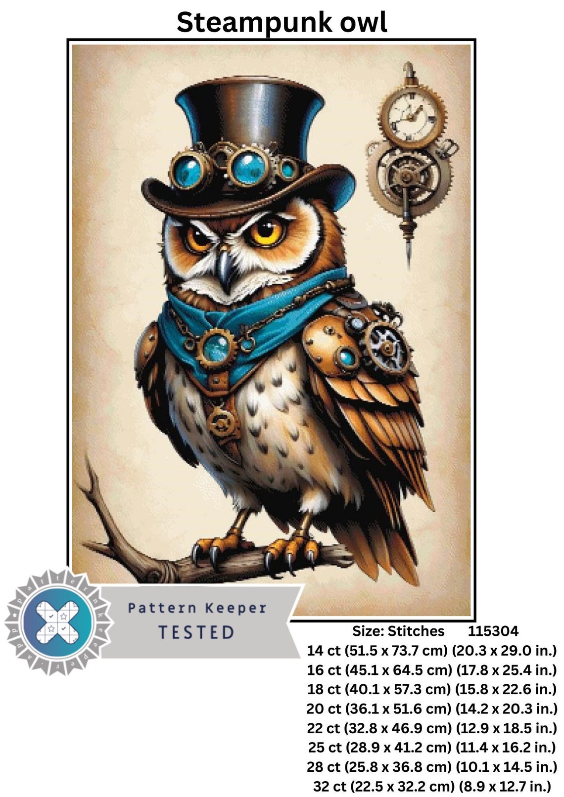 Owl Steampunk Cross Stitch Pattern Full Coverage, Instant Download, PDF ...