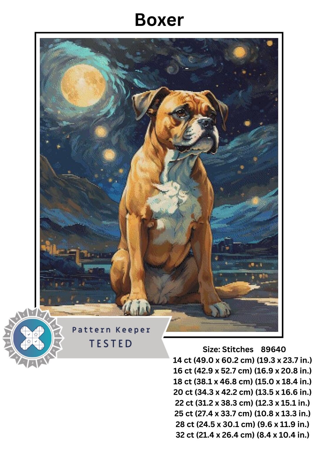 Boxer Dog Cross Stitch Pattern Full Coverage, Instant Download PDF ...
