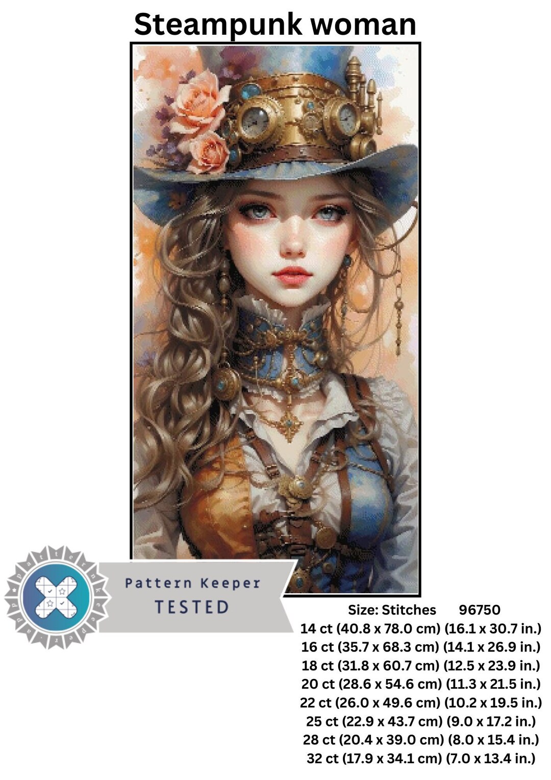 Steampunk Woman No4 Cross Stitch Pattern Full Coverage, Instant ...