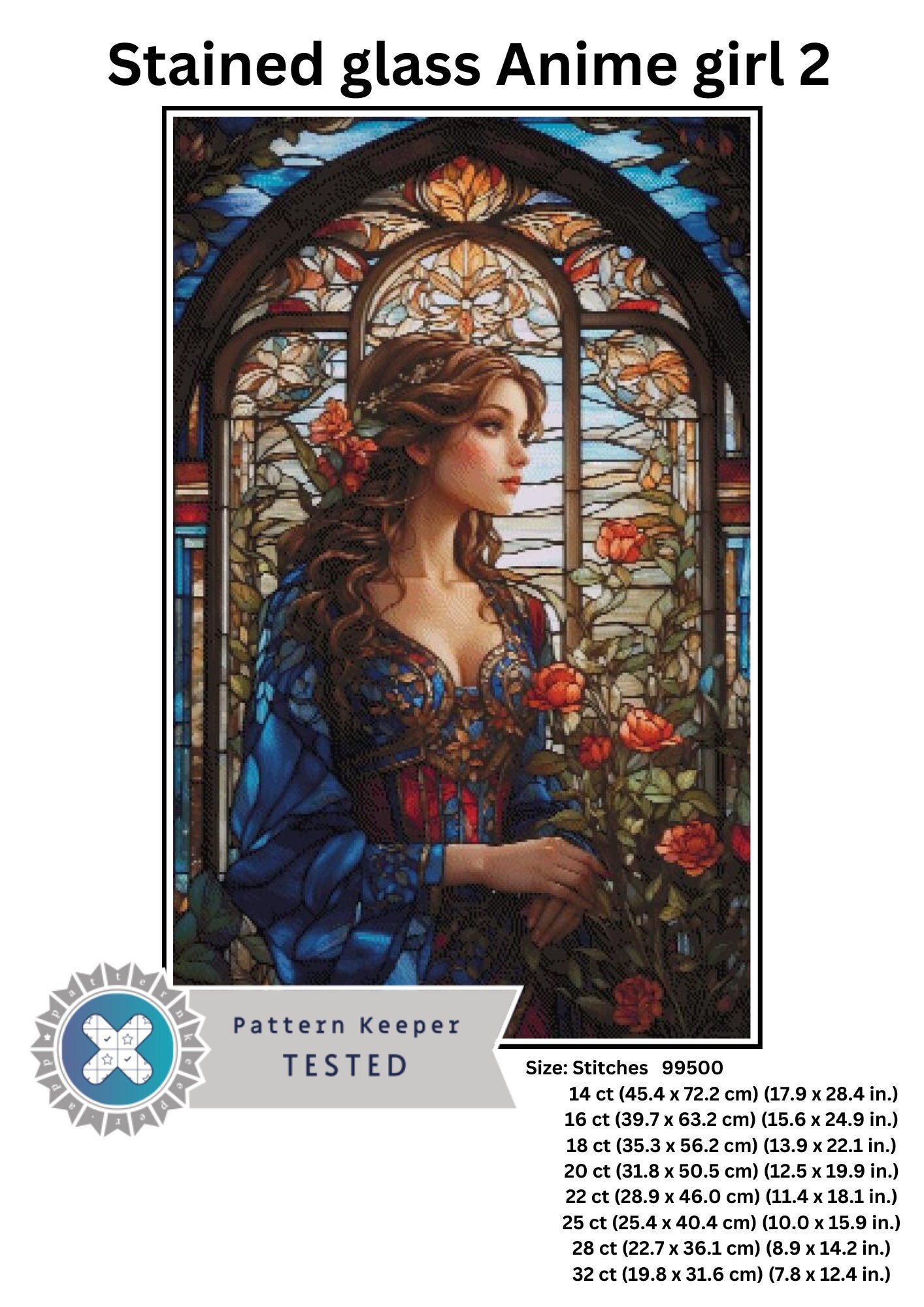Stained Glass Girl 2, Full Coverage Cross Stitch Pattern, Instant ...