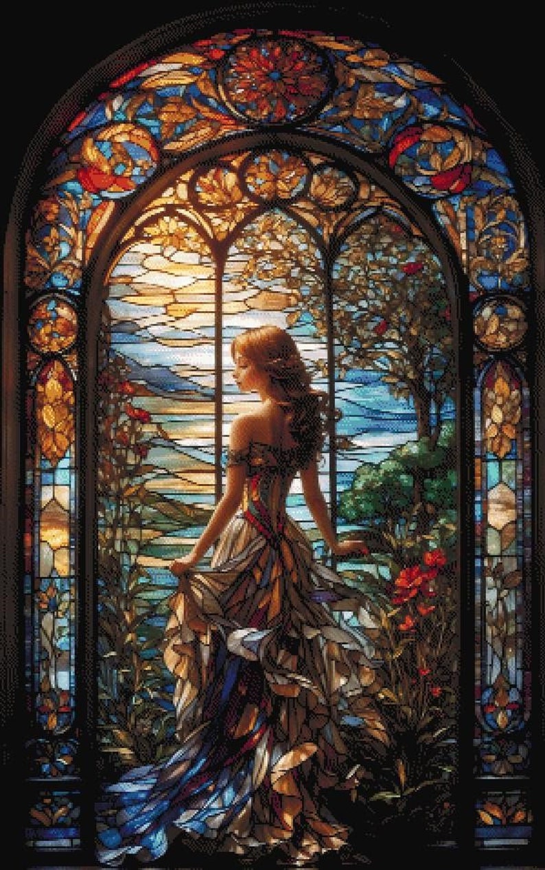 Stained Glass Girl 5, Full Coverage Cross Stitch Pattern, Instant ...