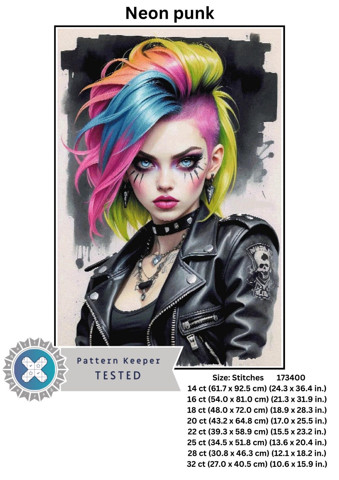 Neon Punk Girl Full Coverage Cross Stitch Pattern, Instant Download PDF ...