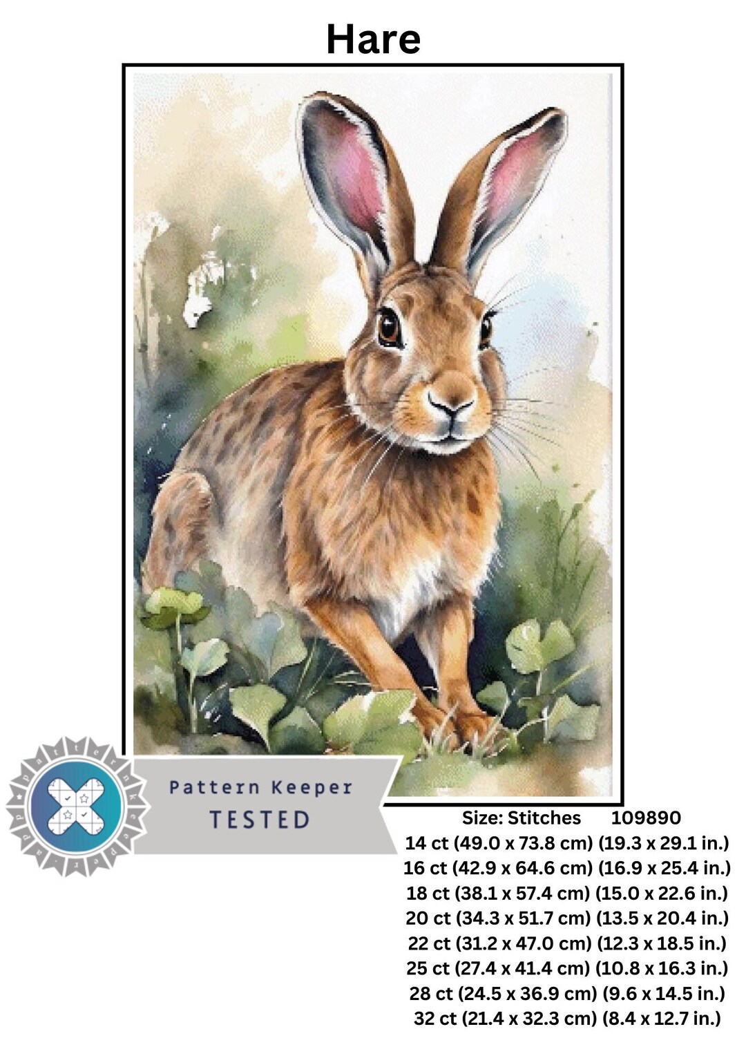 Hare, Wild Rabbit Cross Stitch Pattern. Medium Size. Instant Download ...