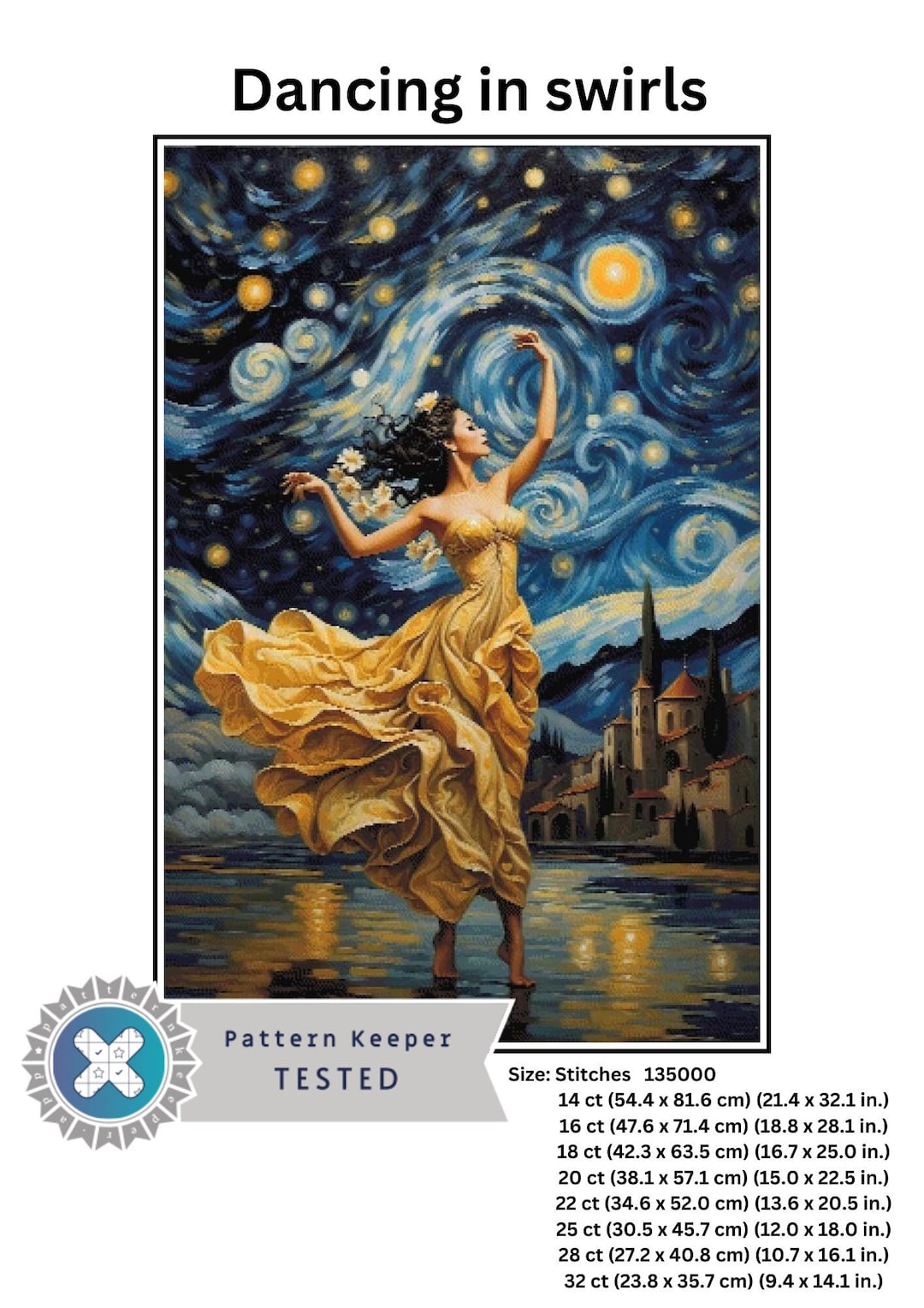 Dancing in Swirls, Full Coverage Cross Stitch Pattern, Instant Download ...