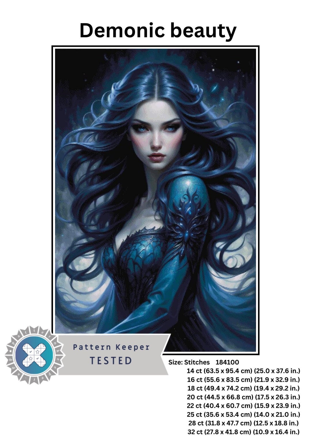 Demonic Beauty, Full Coverage Cross Stitch Pattern, Instant Download ...