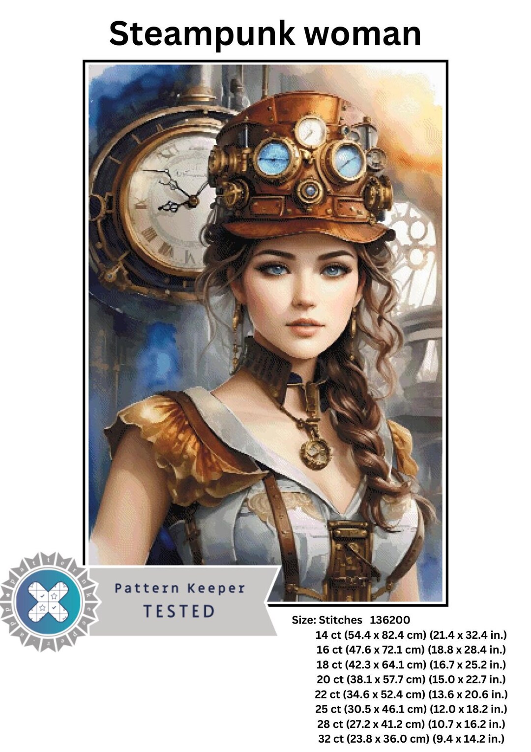 Steampunk Woman, Full Coverage Cross Stitch Pattern, Instant Download ...