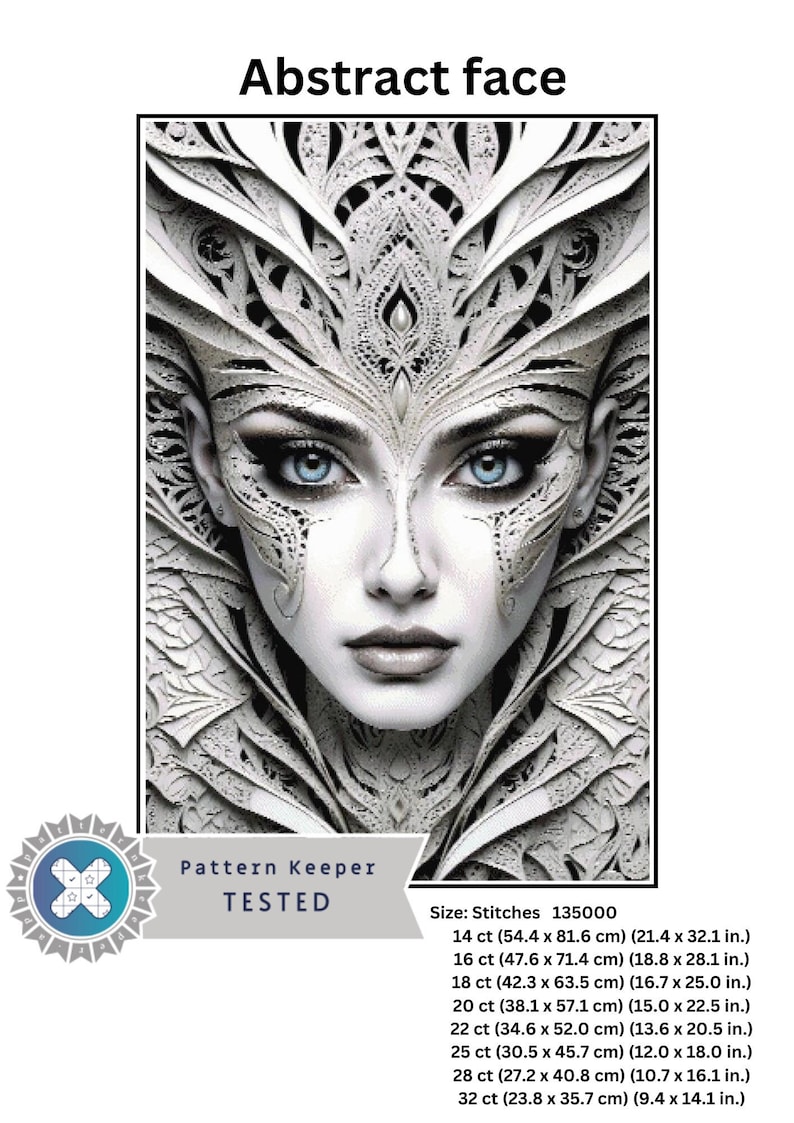 Abstract Full Face Cross Stitch Pattern Full Coverage Instant Download ...