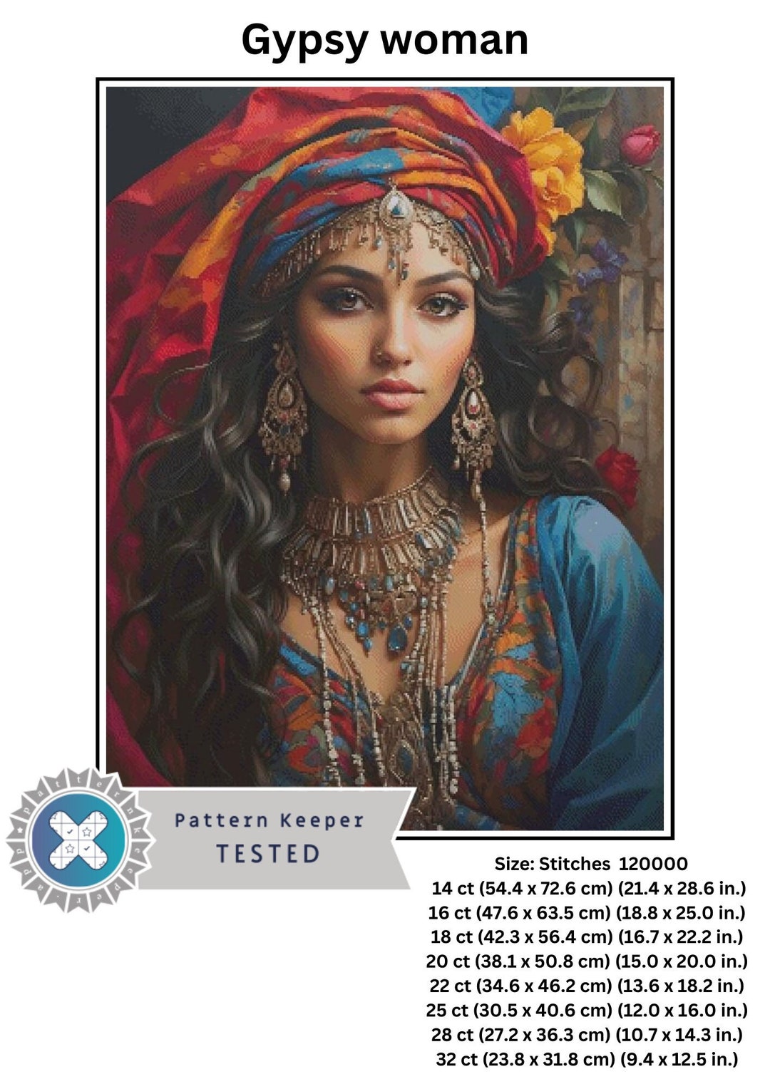 Gypsy Woman, Full Coverage Cross Stitch Pattern, Instant Download PDF ...