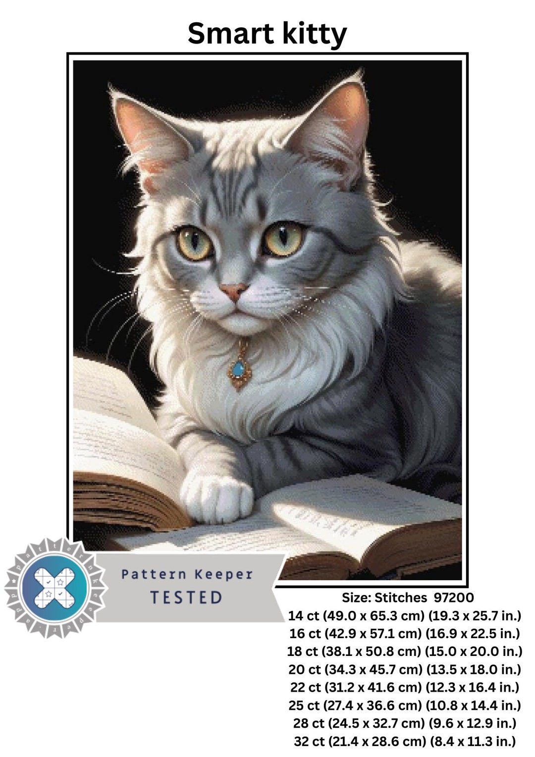 Smart Kitty Cross Stitch Pattern No2. Medium Size. Instant Download ...