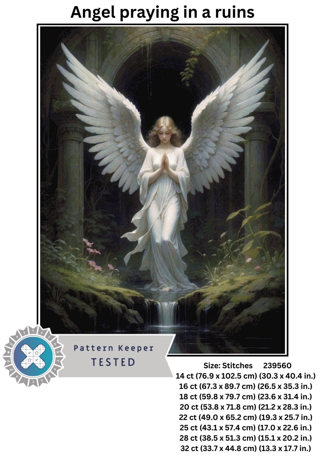 Angel Praying at a Ruins Full Coverage Cross Stitch Pattern, Instant ...