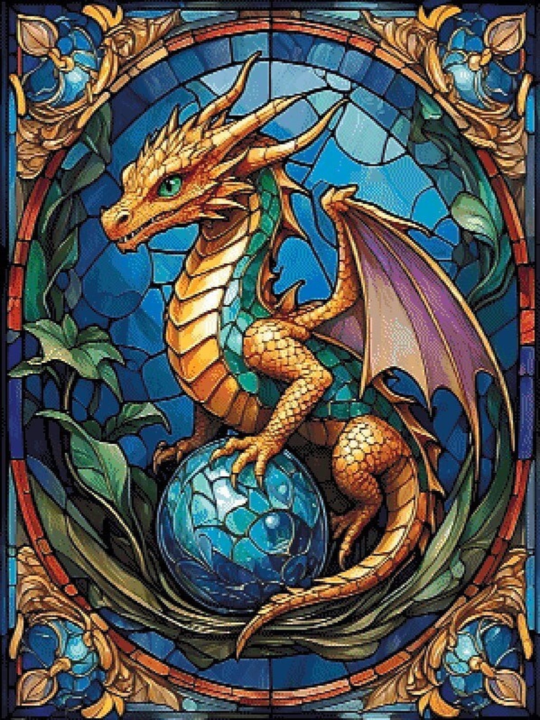 Stained Glass Dragon Diamond Painting Dmc Colors. - Etsy