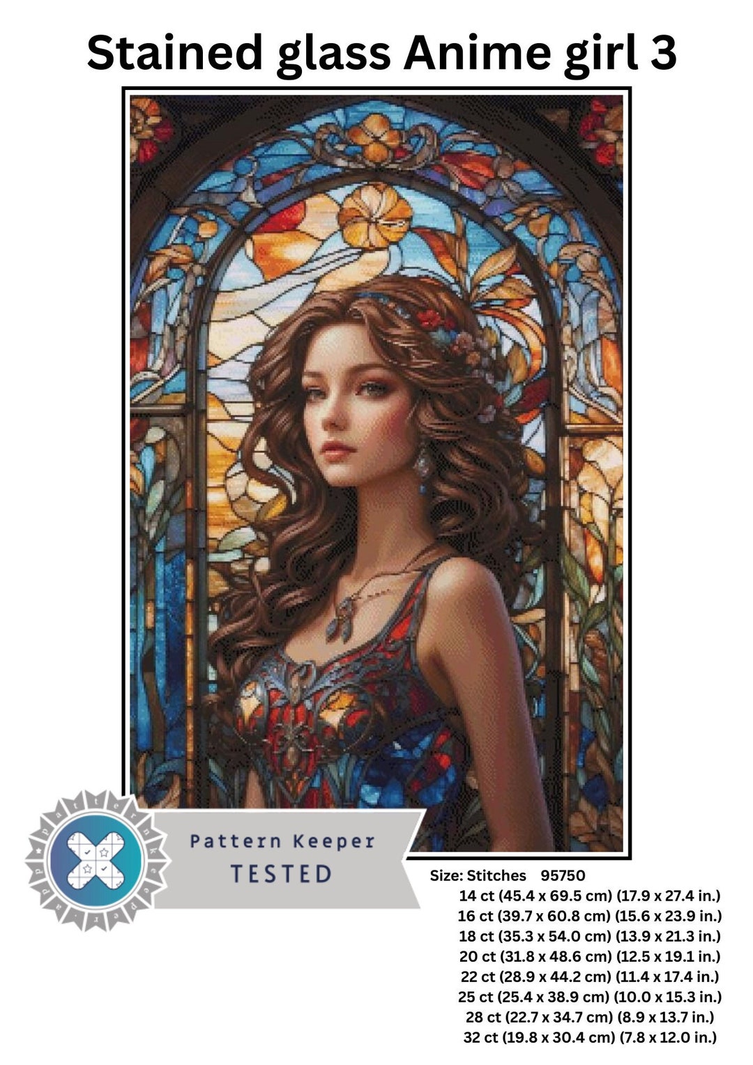 Stained Glass Girl 3 Full Coverage Cross Stitch Pattern - Etsy