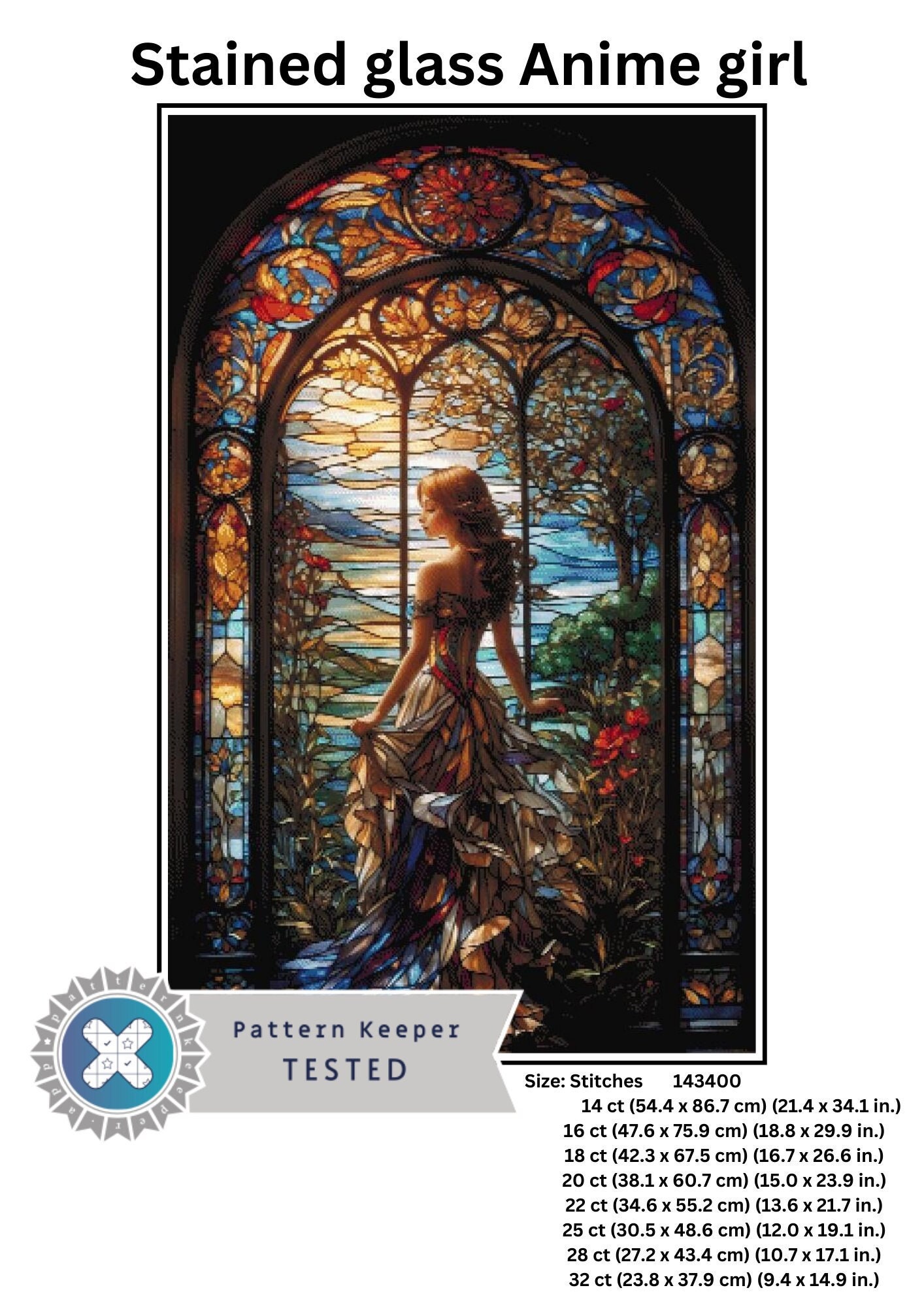 Stained Glass Girl 5, Full Coverage Cross Stitch Pattern, Instant ...