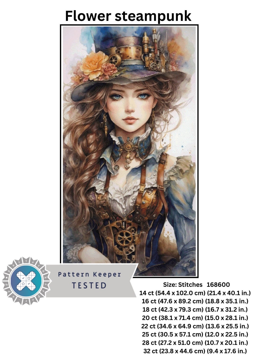 Steampunk Floral Cross Stitch Pattern Full Coverage, Instant Download ...