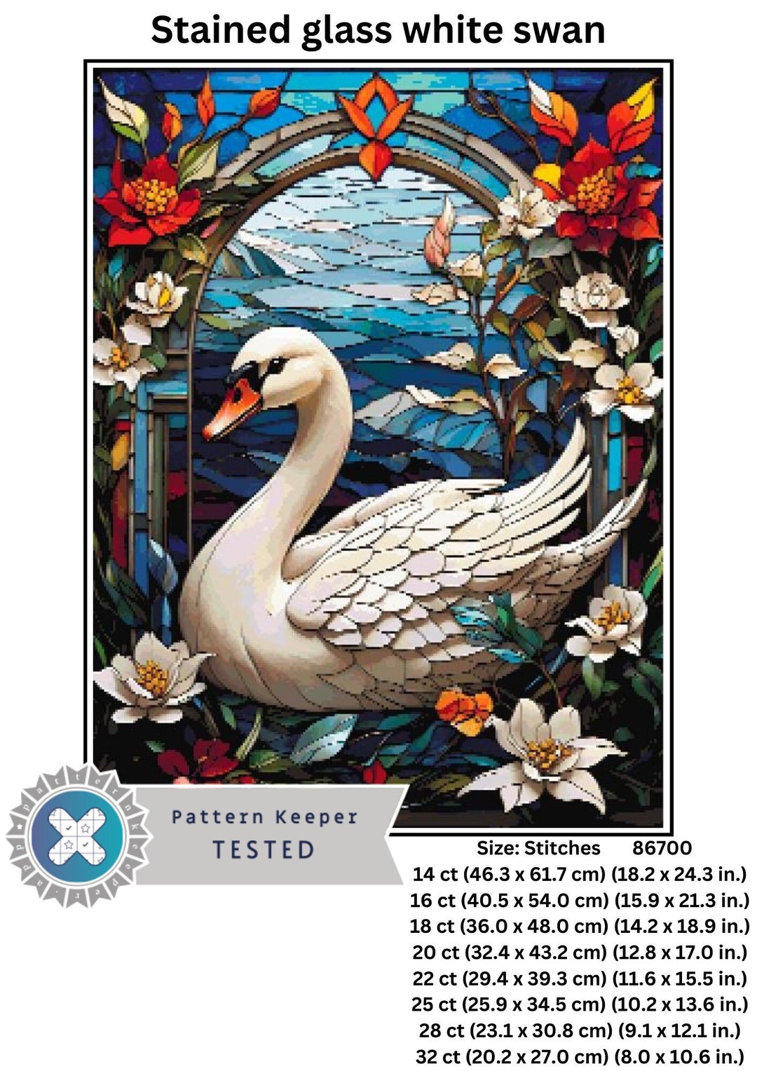 White Swan Stained Glass Cross Stitch Pattern Full Coverage, Instant ...