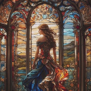 Stained Glass Girl 4, Full Coverage Cross Stitch Pattern, Instant ...