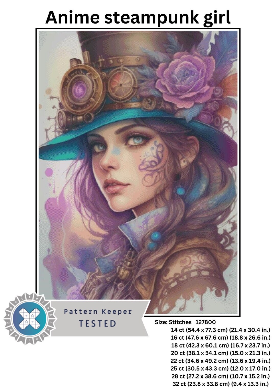 Pastel Steampunk Girl, Full Coverage Cross Stitch Pattern, Instant ...