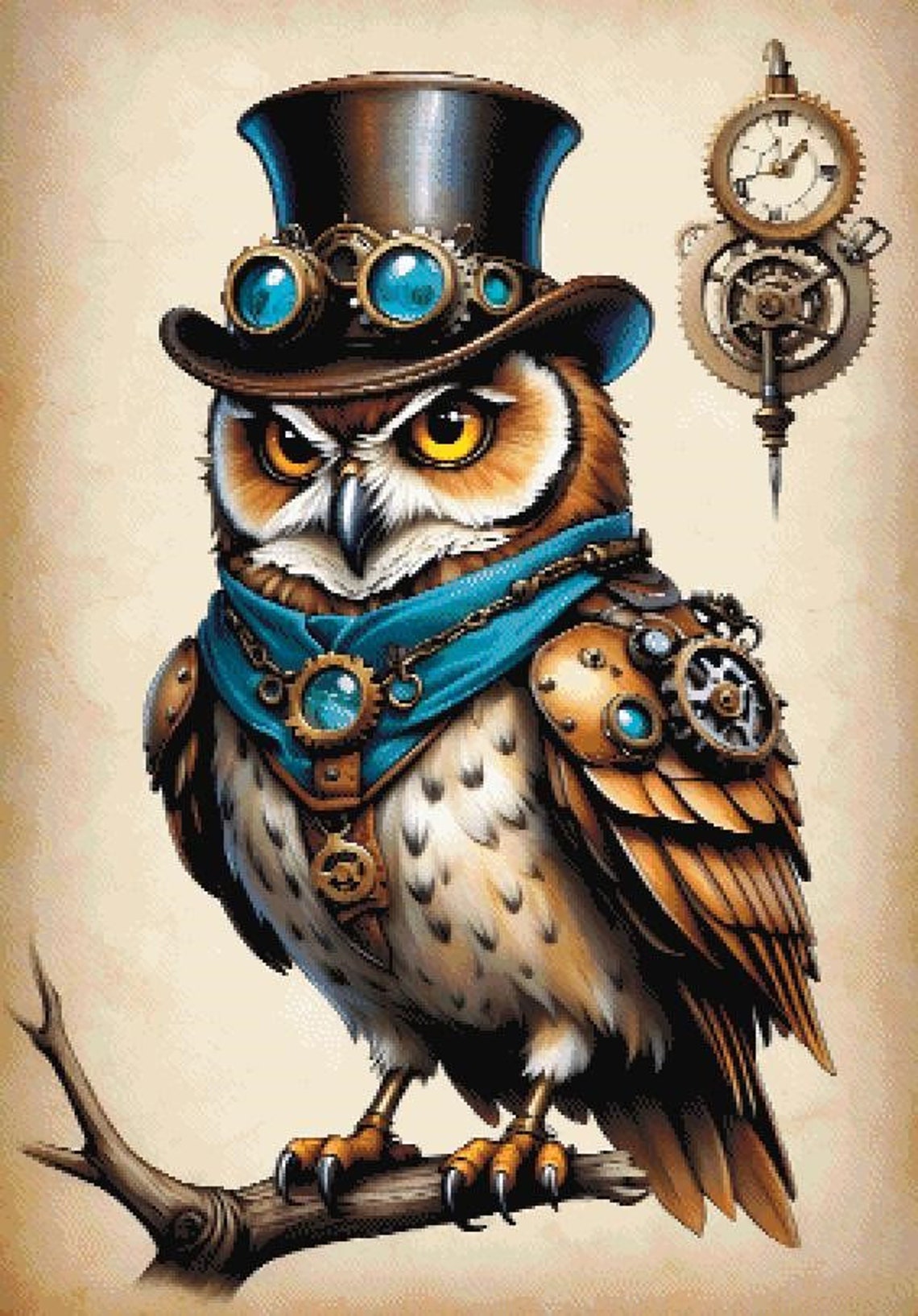 Owl Steampunk Cross Stitch Pattern Full Coverage, Instant Download, PDF ...