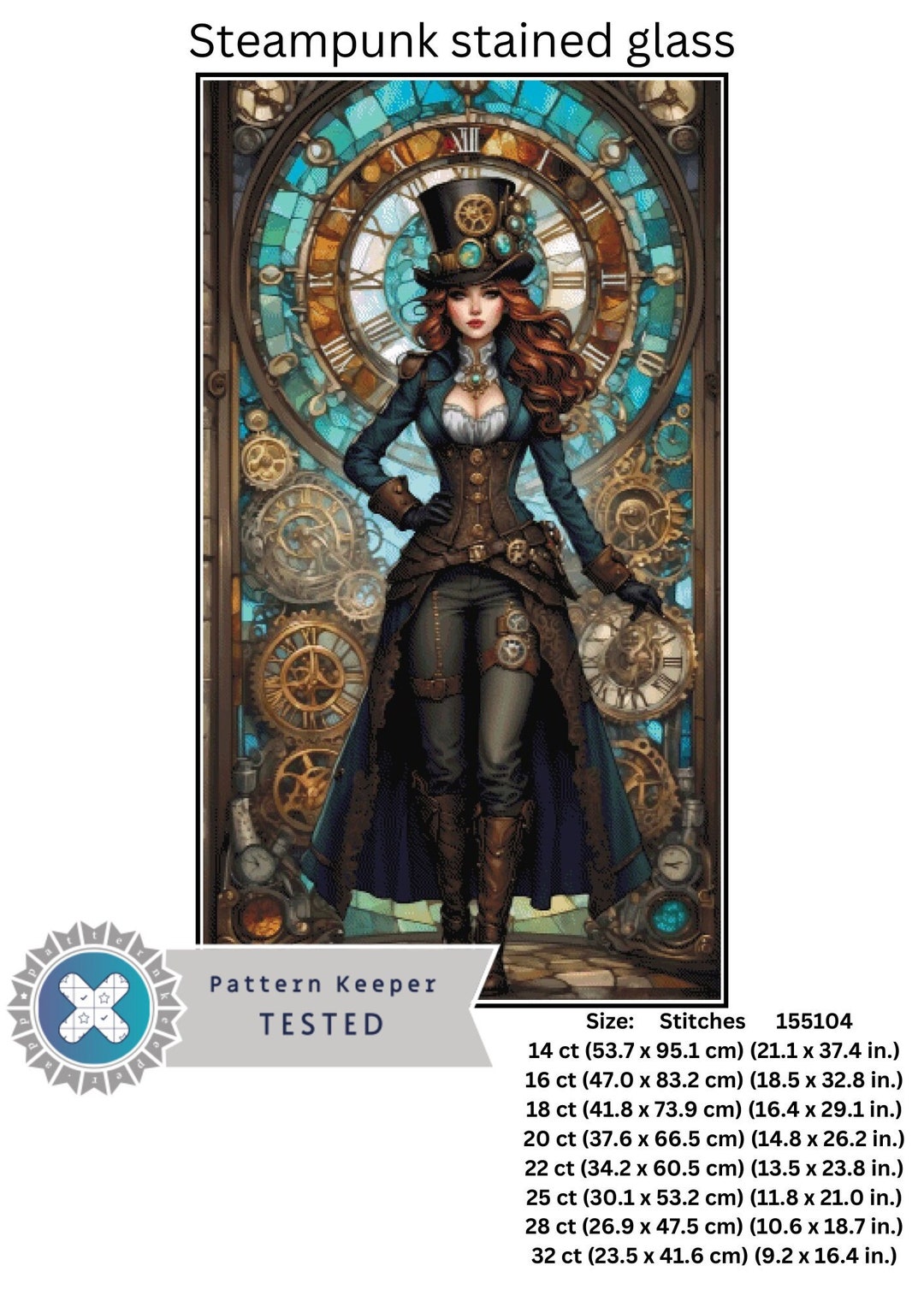 Steampunk No3 Stained Glass Cross Stitch Pattern Full Coverage, Instant ...