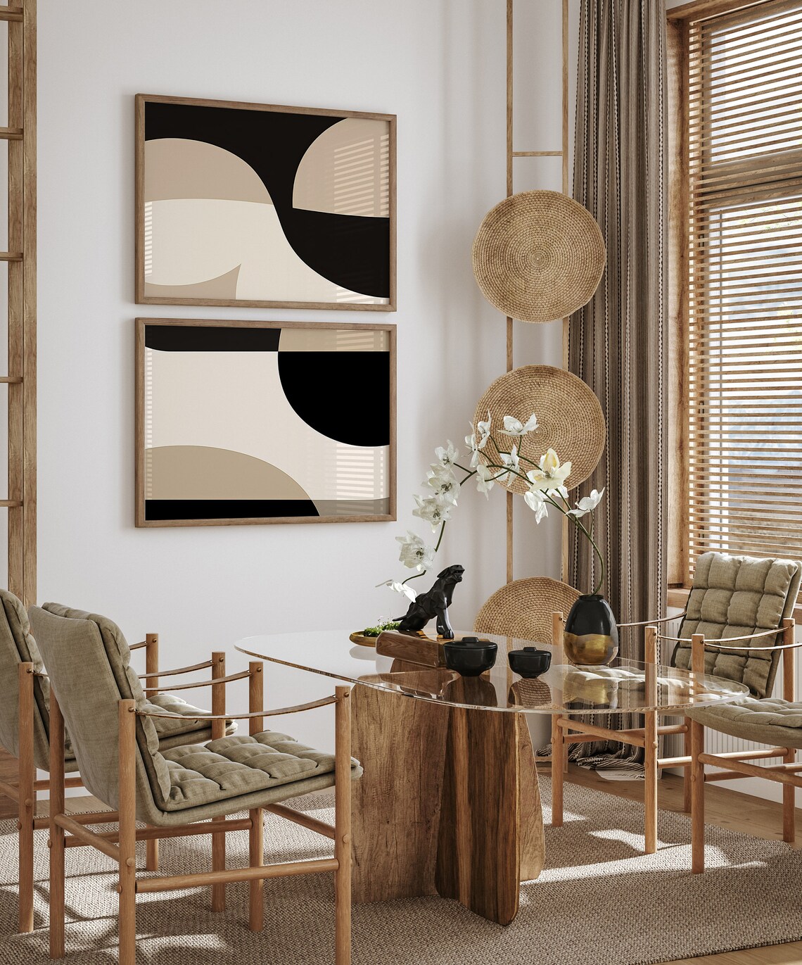 Modern Minimal Neutral Gallery Wall Art Set of 3 Black and Beige ...