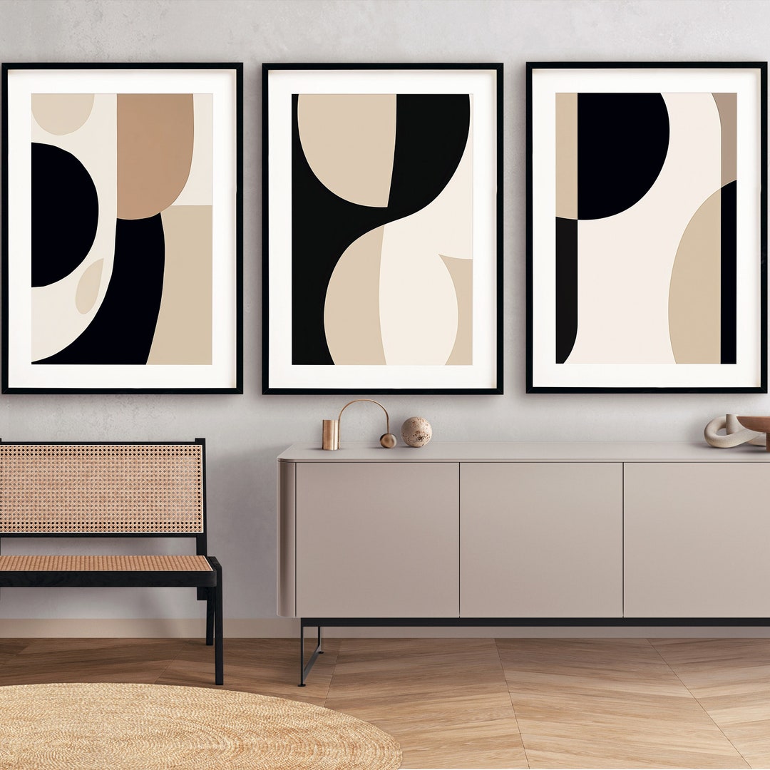 Modern Minimal Neutral Gallery Wall Art Set of 3 Black and Beige ...
