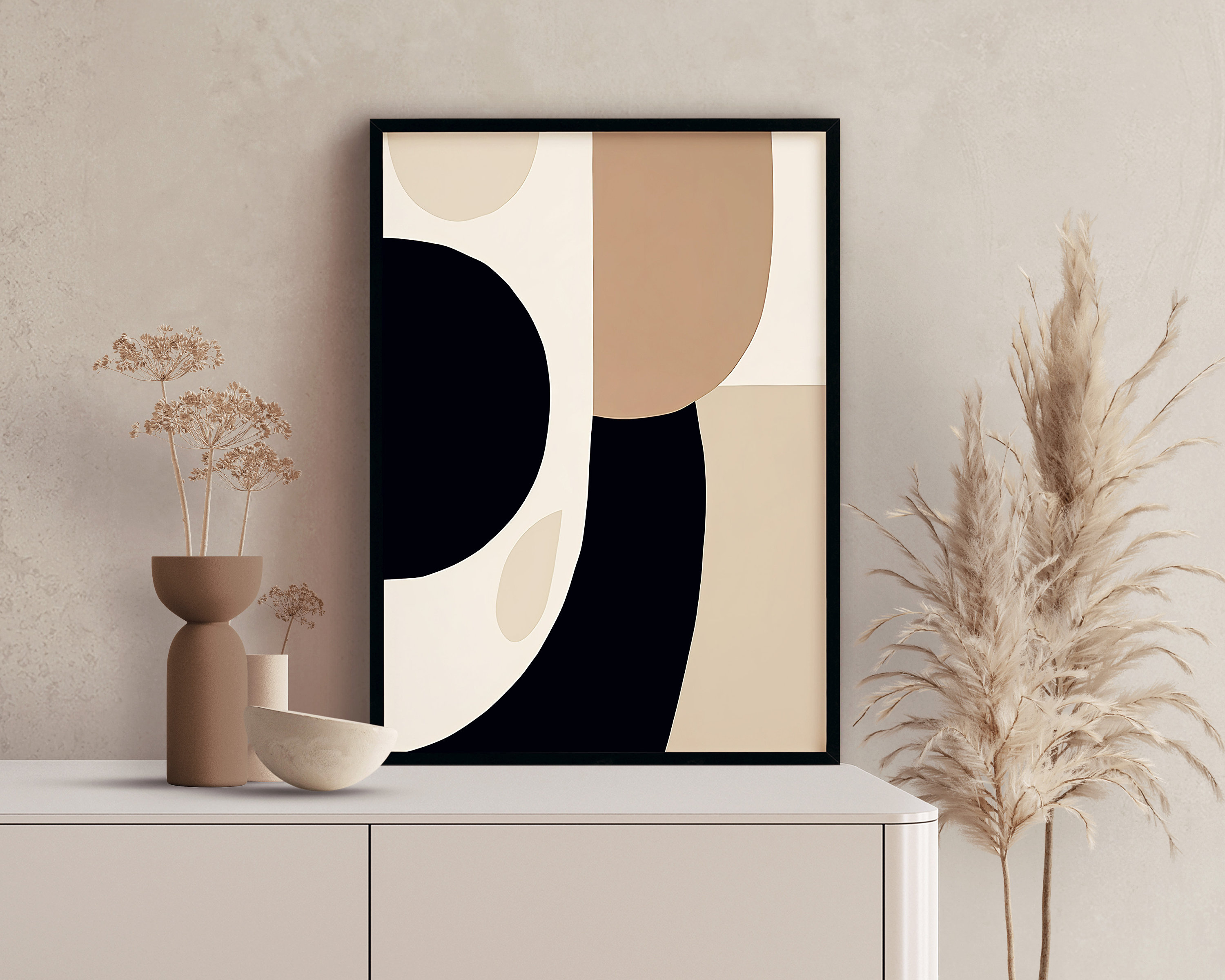 Modern Minimal Neutral Gallery Wall Art Set of 3 Black and Beige ...