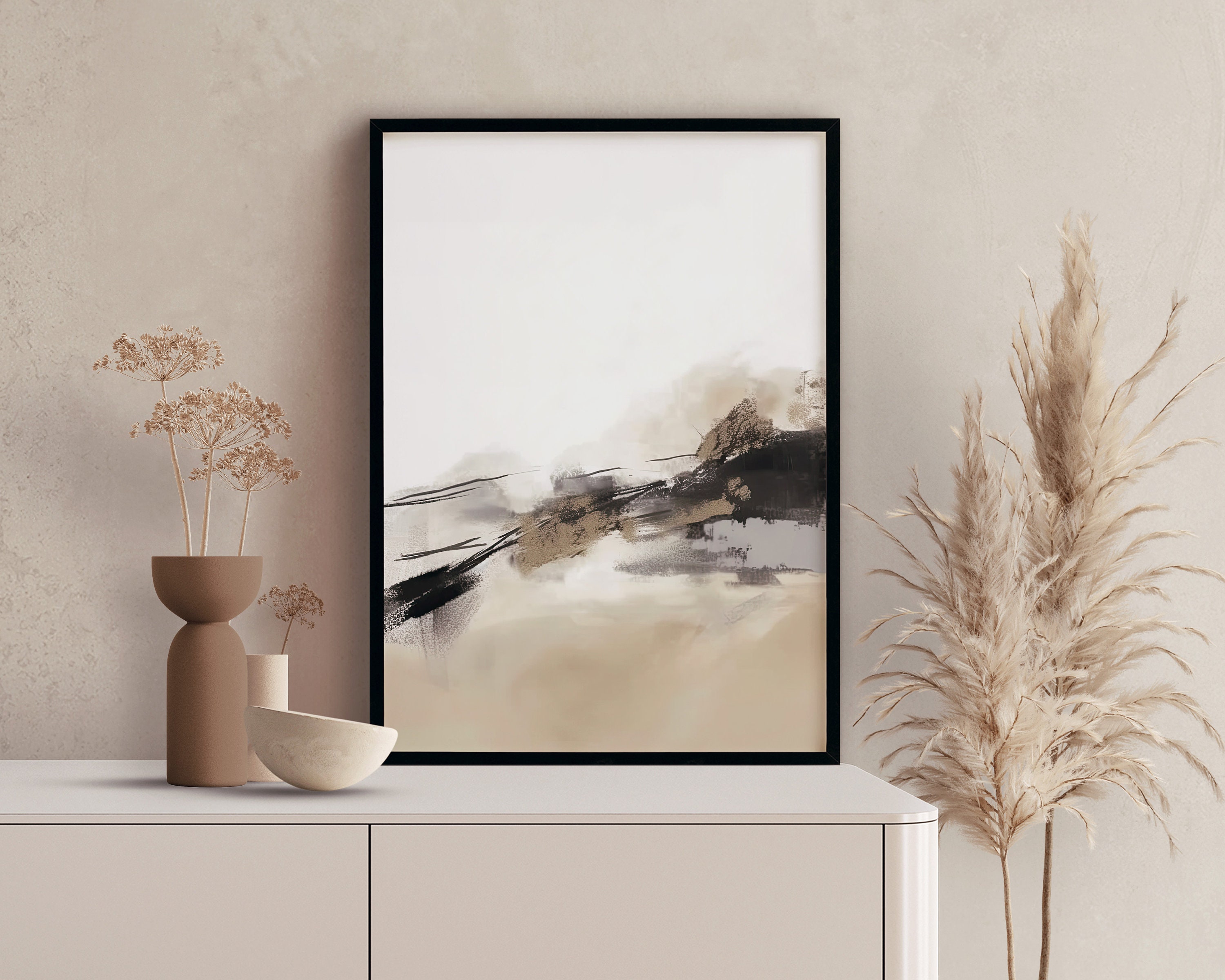 Modern Neutral Abstract Printable Wall Art Set of 3 Black and - Etsy