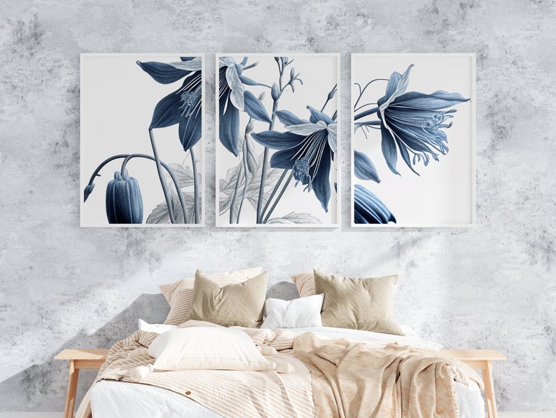 Triptych Bluebell Gallery Wall Set, Floral Watercolor Print Set, Set of ...