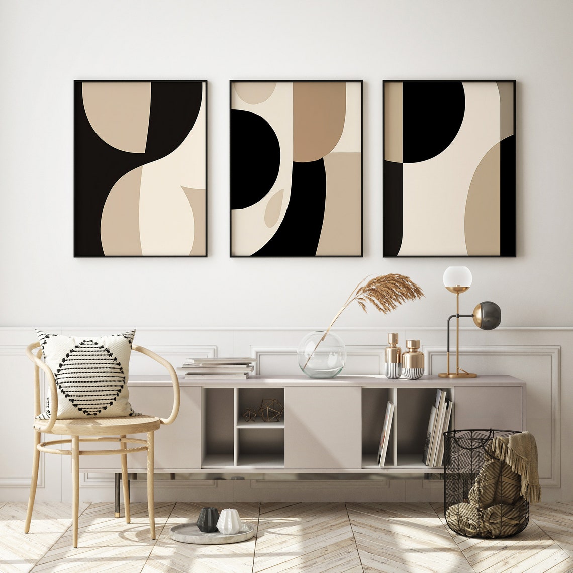 Modern Minimal Neutral Gallery Wall Art Set of 3 Black and Beige ...