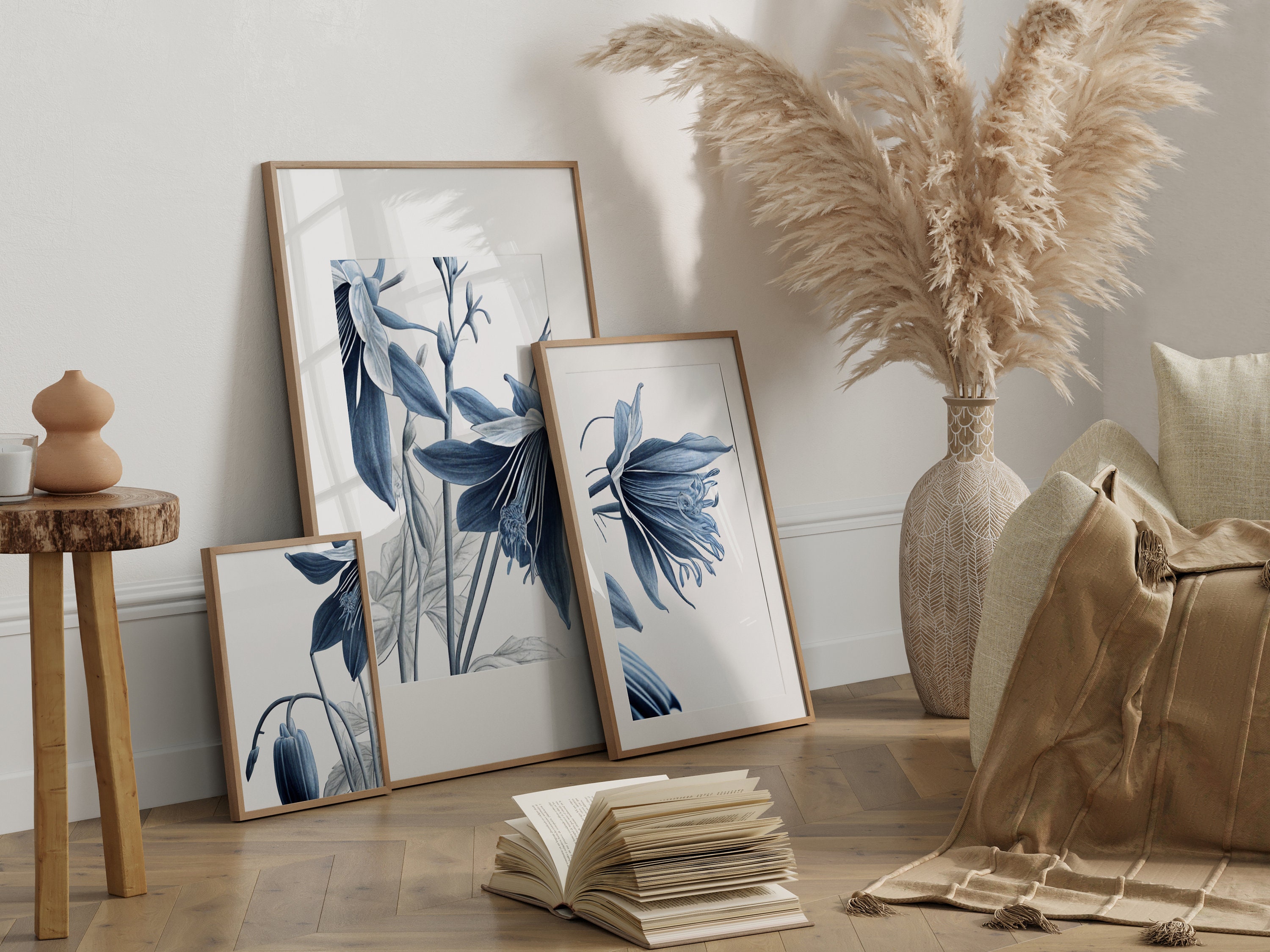 Triptych Bluebell Gallery Wall Set, Floral Watercolor Print Set, Set of ...