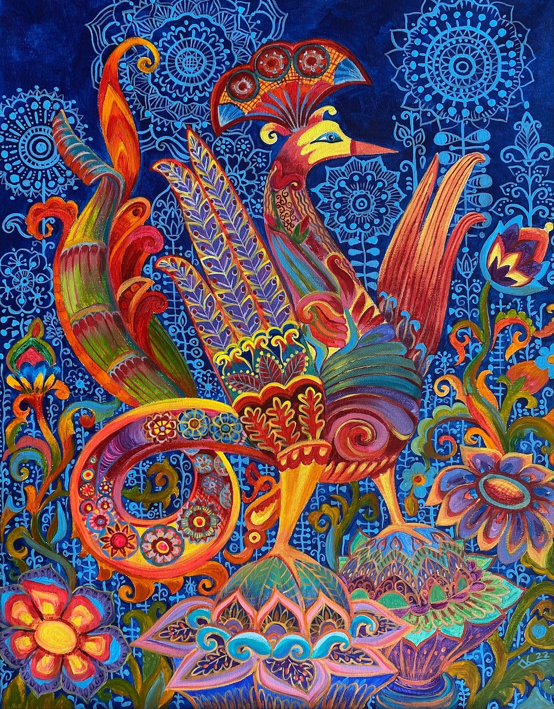 The Phoenix - Folk Art Painting - Etsy