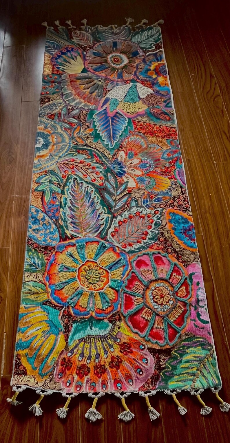 Slavic Folk Motif Floral Rug – Hand‑painted Cotton Textile, Eastern ...