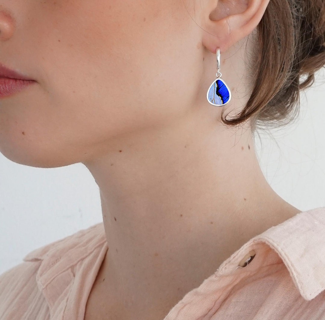 Real Morpho & Sulkowskyi Combo Butterfly Teardrop Pendant Leverback ...