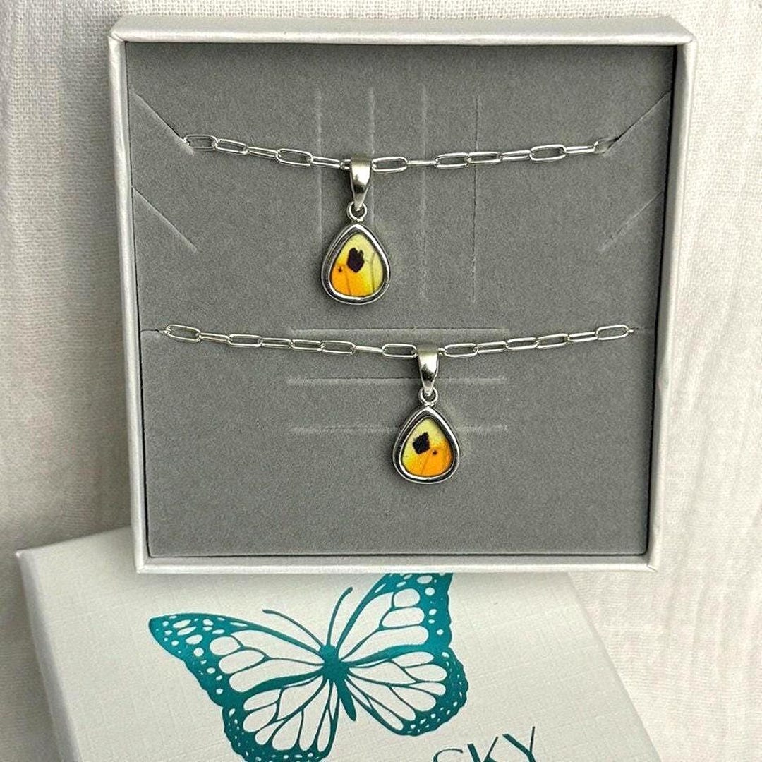 Real Butterfly Wing Necklace Set, Matching Teardrop Pendants in ...
