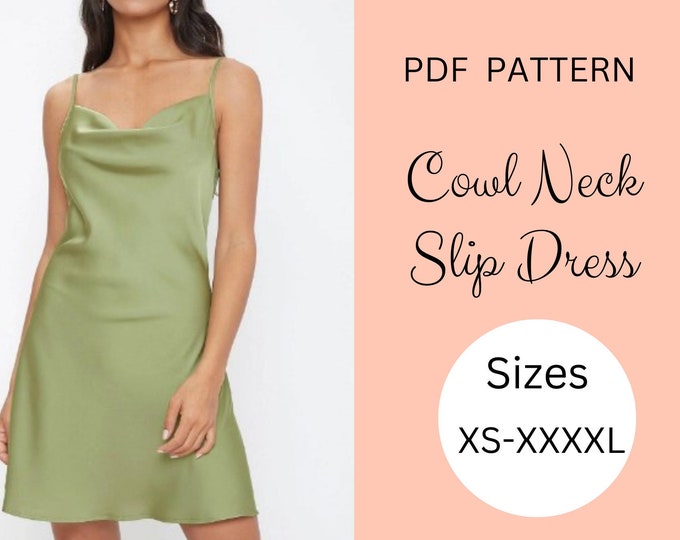 Cowl Neck Slip Dress Sewing Pattern, Slip Dress Pattern, Cowl Neck ...
