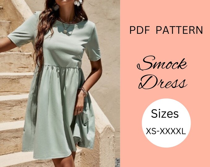 Smock Dress Sewing Pattern, Dress Sewing Pattern, Smock Pattern, PDF ...