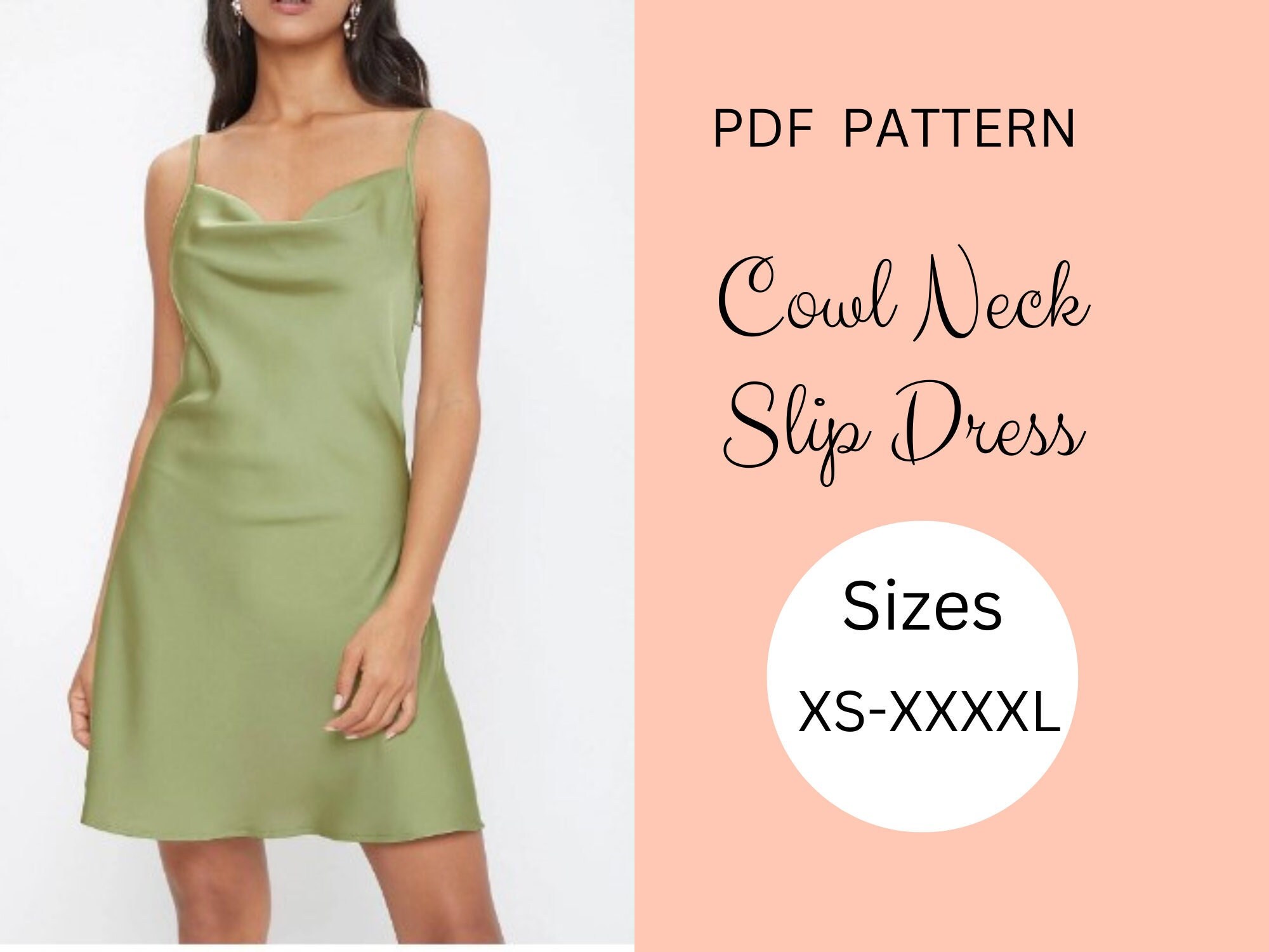 Cowl Neck Slip Dress Sewing Pattern, Slip Dress Pattern, Cowl Neck ...