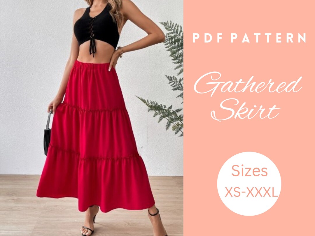 Maxi Skirt Sewing Pattern, Women's Long Gathered Tiers, Elastic Waist ...