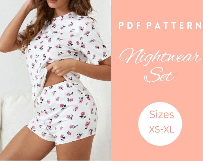 Nightwear Set Sewing Pattern, Women's T-shirt and Shorts Nightwear ...