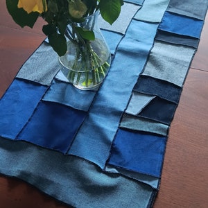 Patchwork Upcycled Fabric, Denim Patchwork, Upcycled Home Decor, Handmade Unique Upcycled Fabric ...