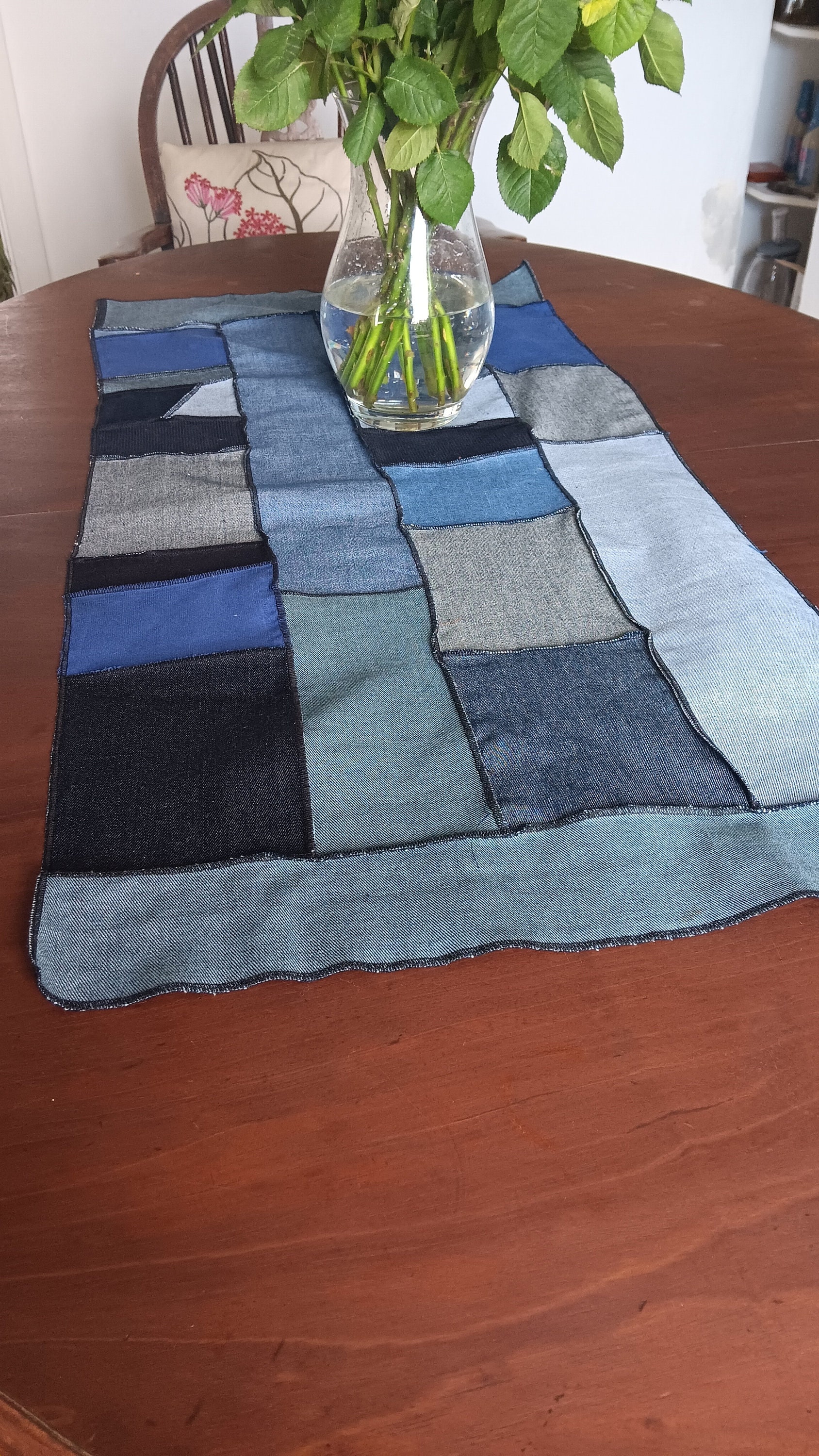 Patchwork Upcycled Fabric, Denim Patchwork, Upcycled Home Decor, Handmade Unique Upcycled Fabric ...