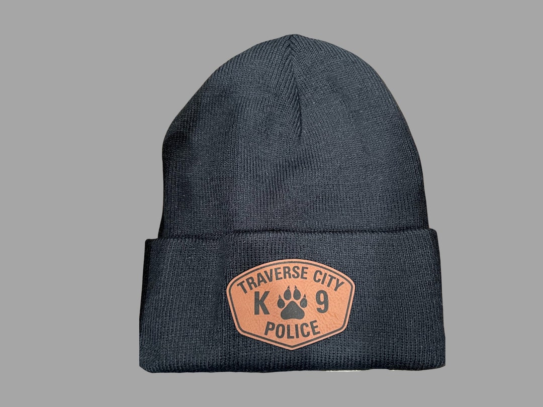 Custom K9 Police Dog Beanie | Personalized Canine Unit Leather Patch ...