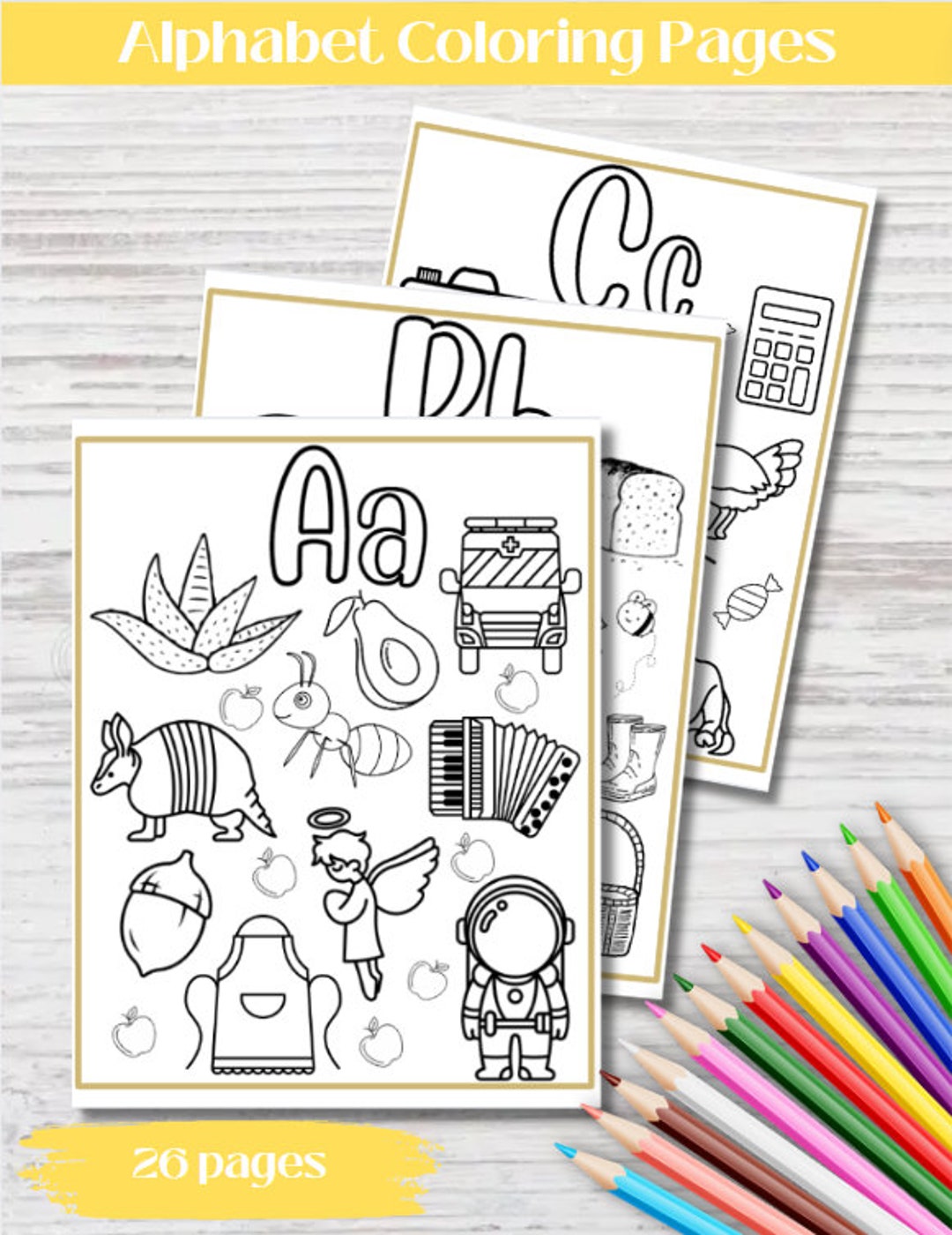 ABC Alphabet Coloring Pages W/ Word Bank | Advanced Educational Nouns ...