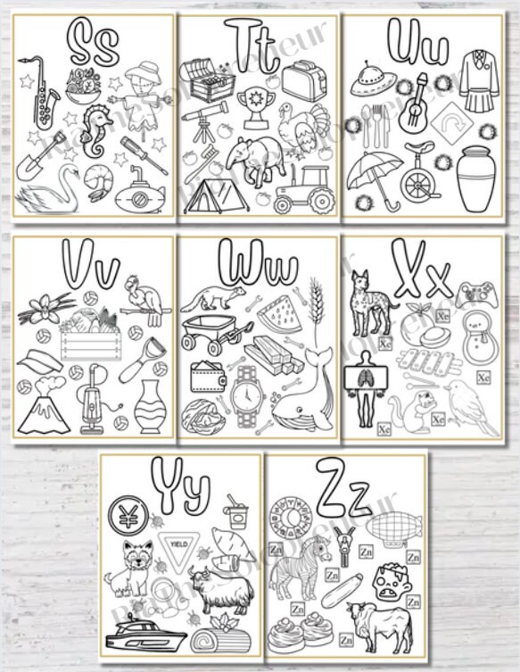 ABC Alphabet Coloring Pages W/ Word Bank Advanced - Etsy