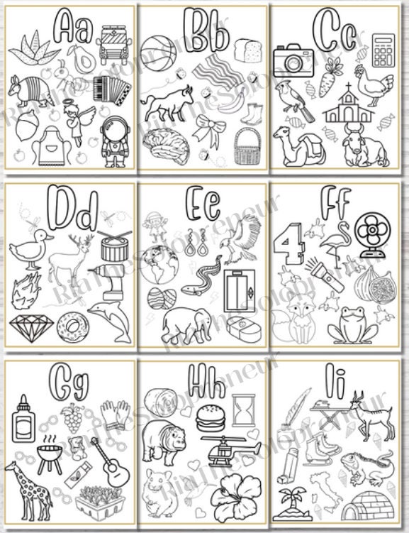 ABC Alphabet Coloring Pages W/ Word Bank | Advanced Educational Nouns ...