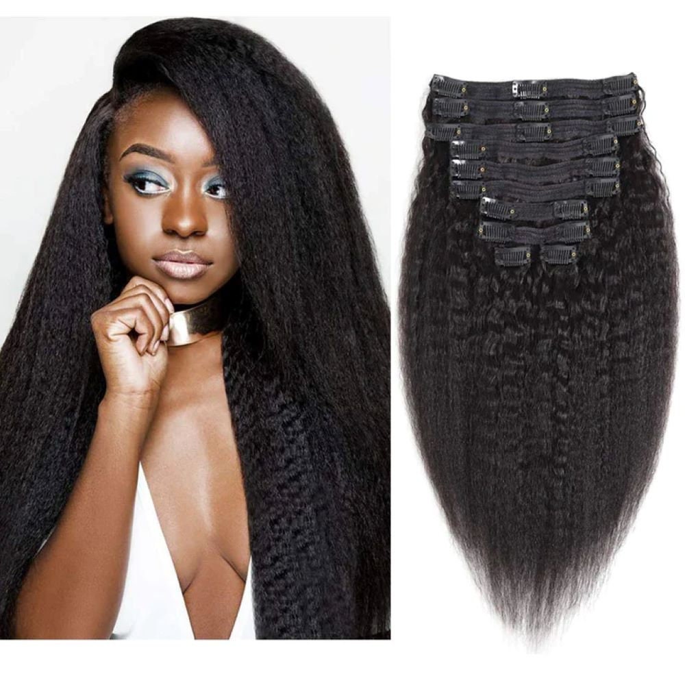 Kinky Straight Clip-in Human Hair Extension - Etsy