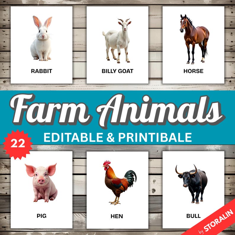 Farm Animal Flash Cards Printable • 22 Realistic Montessori Cards ...